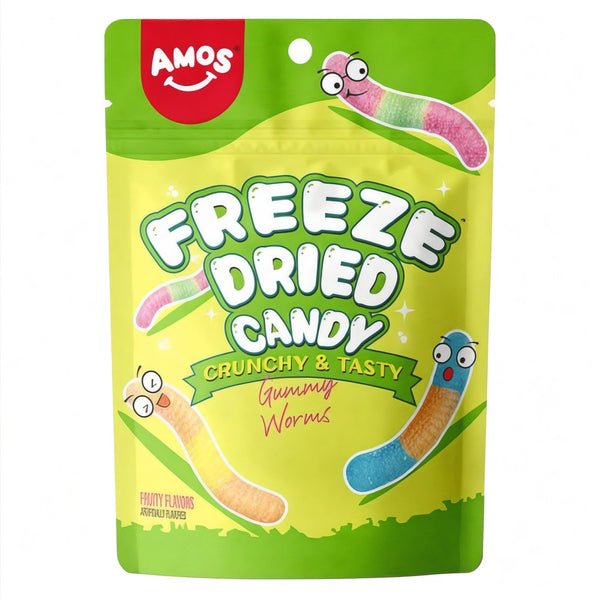 Amos Freeze-Dried Gummy Worms | Crunchy & Fruity Candy