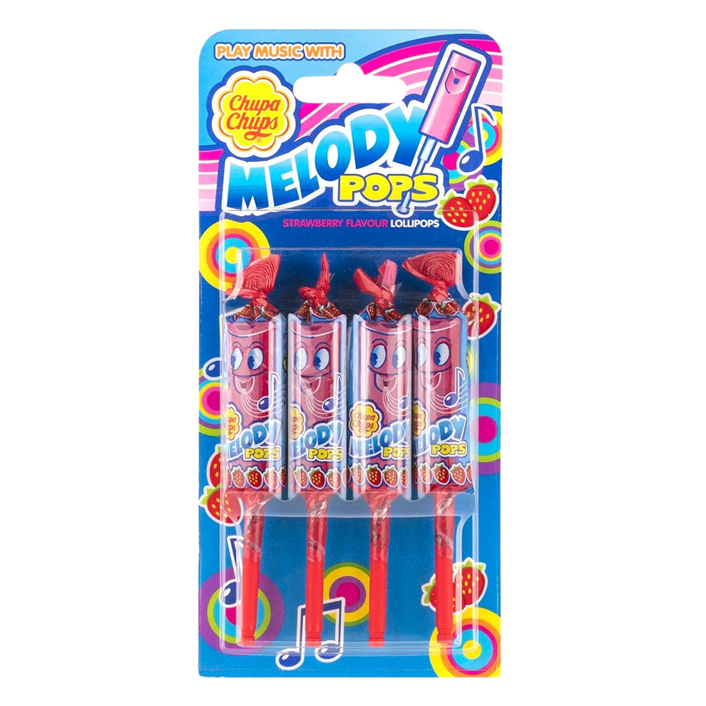 Chupa Chups Melody Pops – 4 Pack Strawberry Whistle Lollipops