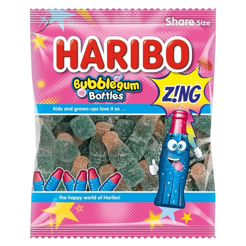 Haribo Bubblegum Bottles – Fizzy Gummy Sweets - 140g